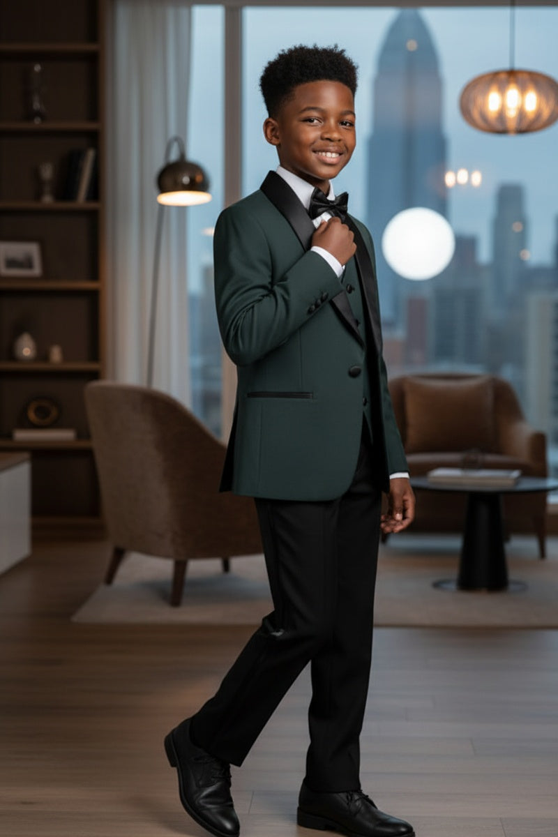 "Mason" Kids Hunter Green Suit (5-Piece Set) – CardiInternational.com